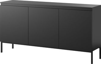 Selsey Kommode Schrank Aufbewahrungsschrank 150 cm 3 T&uuml;ren 6 F&auml;cher Schwarz Schwarze Beine Bemmi