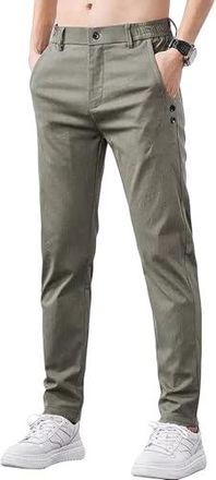 Generic Pantalon chino fusel&eacute; &agrave; lavant plat pour homme, coupe ajust&eacute;e, d&eacute;contract&eacute;, droit, l&eacute;ger, pantalon daffaires d&eacute;contract&eacute; pour homme, Vert, 46