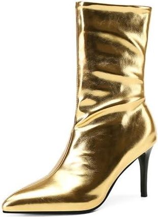 Generic Escarpins &agrave; talons hauts m&eacute;talliques &agrave; bout pointu pour femme - Fermeture &eacute;clair lat&eacute;rale - Chaussures dhiver pour f&ecirc;te de mariage, dor&eacute;, 38.5 EU