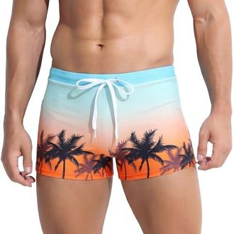 Feoya Short de bain pour homme &agrave; s&eacute;chage rapide - Imprim&eacute; tropical - Short de bain avec doublure en maille et cordon de serrage - Taille basse, bleu lac, XX