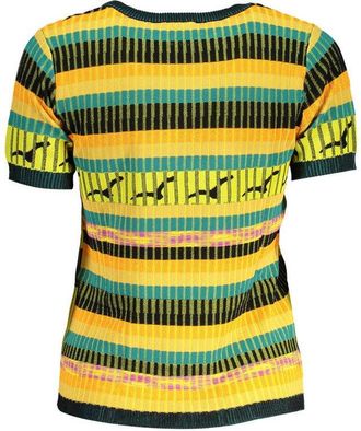 Desigual Strickpullover Damenpullover Gelb mit Rundhalsausschnitt und Kontrastdetails