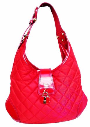 Burberry Red Quilted Fabric Patent Leather Hobo Shoulder Bag