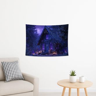 Generic Mysterious Violet Witch House Tapestry, Enchanted Forest Wall Hanging for Halloween, Bohemian Aesthetic Decor for Bedroom, Living Room, Spooky Vibe 40
