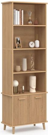 IDMarket Etagère bibliothèque 4 niveaux avec placard JULIETTE lattes tasseau bois coloris chêne