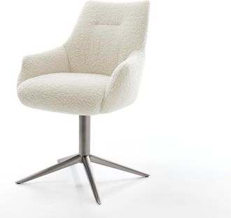 DELIFE Drehstuhl Alja-Flex mit Armlehnen Teddystoff Beige Fußkreuz Graphit 360° drehbar Wippfunktion Taschenfederkern, Esszimmerstühle