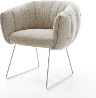 DELIFE Esszimmerstuhl Jada-Flex Webstoff Soft Beige Kufengestell Edelstahl Taschenfederkern, Esszimmerst&uuml;hle