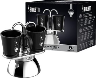 Bialetti Mini Express Induction, Induktionskaffeemaschine, 2 Tassen (100 ml), für alle Herdarten geeignet, Schwarz