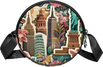 Generic Sac &agrave; bandouli&egrave;re rond pour femme, petit sac &agrave; bandouli&egrave;re r&eacute;tro c&eacute;l&egrave;bre avec fermeture &eacute;clair, bretelles r&eacute;glables, sac &agrave; main rond d&eacute;contract&eacute; pour 