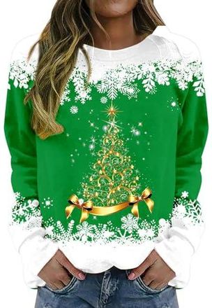 Generic Sweats de No&euml;l pour femmes, coupe r&eacute;guli&egrave;re, col rond, manches longues, arbre de No&euml;l, flocon de neige, haut imprim&eacute; pour lint&eacute;rieur, la maison, les f