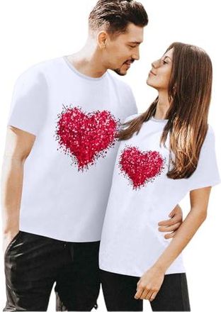Generic T-shirt d&eacute;contract&eacute; &agrave; col rond pour femme - Cadeau de Saint-Valentin 2026 - Haut &agrave; manches courtes pour plus de confort et de style (5), blanc, XL