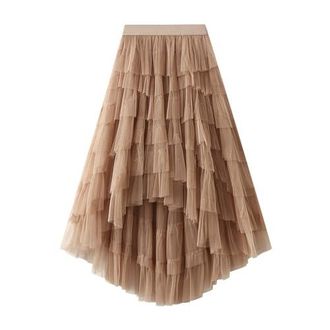 Generic Jupe en tulle multicouche pour femme - Maille A - Pour bal de fin dann&eacute;e, mariage - Jupe longue pour lautomne, kaki, Taille unique