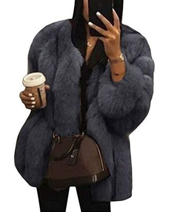 Minetom Femmes Manteau Cardigan en Peluche Manches Longues Couleur Unie Blouson Veste Outwear Casual Chaud Hiver Parka Gris Fonc&eacute; 42