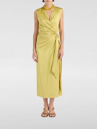 Momoni Robe portefeuille midi en satin &agrave; col V et fente lat&eacute;rale