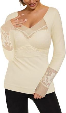 Generic sous Pull Femme Haut Thermique Femme sous Pull Thermique Femme Doux Glamour Top Thermique Seamless avec Soutien Gorge Int&eacute;gr&eacute; Doublure Polaire Ajustem