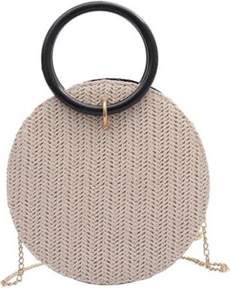 Garneck Sac à Main Rond Paille Blanc Petit et Léger avec Poignée Sac Bandoulière Femme Mode pour Sorties Journalières et Shopping