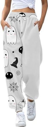 Generic Pantalon long d&eacute;contract&eacute; pour femme - Taille &eacute;lastique - Dos - Imprim&eacute; d&eacute;contract&eacute;, Cendr&eacute; clair, XXL