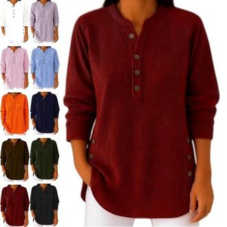 Generic Pull d&eacute;contract&eacute; en tricot ample &agrave; col rond et manches longues pour femme - Couleur unie, Rouge, XXL