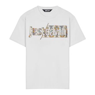 Just Cavalli Femme, Tops, Blanc, Taille: 42 FR T-shirt en coton avec logo