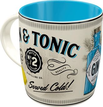 Nostalgic Art Retro Kaffeebecher, 330 ml, Gin & Tonic Served Cold - Geschenk-Idee als Bar-Zubehör, Keramik-Tasse für Kaffee, Vintage Design
