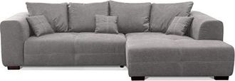 Cavadore Ecksofa Mavericco inkl. Kissen / XXL-Eckcouch im modernen Design / Longchair rechts / 285 x 69 x 170 / Lederoptik grau