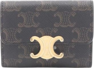 Celine Pre-owned Triomphe Leather PVC Trifold Wallet - Femme - Pre-owned - Brun - Taille: ONE Size