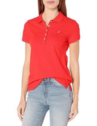 Nautica Damen 5-button Short Sleeve Breathable 100% Cotton Poloshirt, Hibiskus, S EU