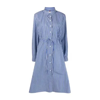 Tommy Hilfiger Robe chemise mi-longue &agrave; rayures - Femme - Robes - Bleu - Taille: 36 FR