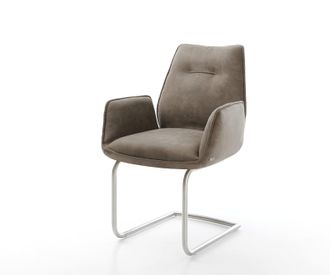 DELIFE Freischwinger Zoa-Flex Mikrofaser Taupe Vintage Freischwinger rund Edelstahl Taschenfederkern, Esszimmerst&uuml;hle