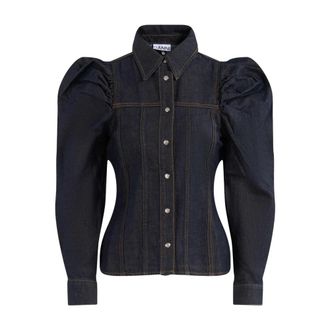 Ganni Slub Denim Shirt - - Blouses & Shirts - Damen - Blau - M