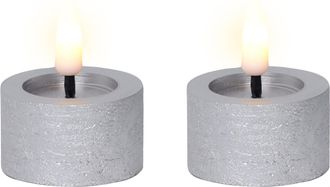 Lumineo LED Teelichter mit Timer 4,4x5cm Wachs 2 Stück - Wachskerzen mit 6 Stunden Timerfunktion - Echtwachskerze batteriebetrieben - Flammenlose Kerzen als T