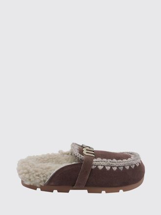 Mou Mules Winter Bio en daim avec doublure en shearling et logo en m&eacute;tal