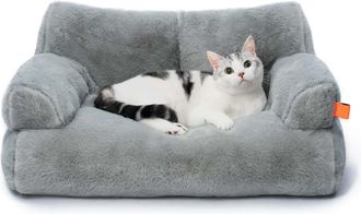 Generic Flauschiges Pl&uuml;sch-Katzensofa, abnehmbar und maschinenwaschbar, Katzenbett, niedliches Katzensofa mit Rutschfester Unterseite f&uuml;r den Innenbereich(Gra