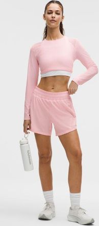 lululemon Short doubl&eacute; taille haute Track That pour Femmes - 13 cm - Rose - Taille 10