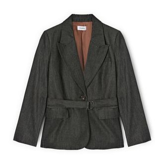 Motivi Blazer aus Ramie-Mischgewebe mit G&uuml;rtel - - Jackets - Damen - Blau - S