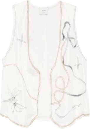 Alysi Femme, Vestes, Beige, Taille: 40 FR Gilet en soie &agrave; col en V