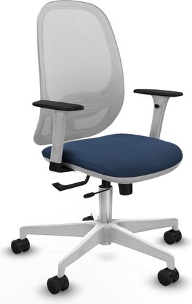 Piqueras y Crespo Schreibtischstuhl wei&szlig; und zylindrisch blau mit 1D-Armen, h&ouml;henverstellbare Lendenwirbelst&uuml;tze, ausgestattet mit Syncro/Traslack und Schneideschaum, W