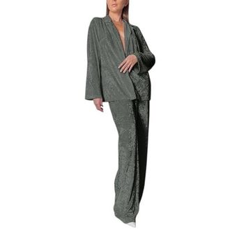 Generic Ensemble de pyjama deux pi&egrave;ces en velours pour femme, haut blazer surdimensionn&eacute; avec pantalon &agrave; jambes larges pour v&ecirc;tements de nuit de luxe et v&ecirc;tem