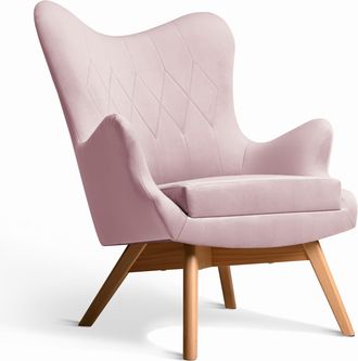 MG Design Ohrensessel aus Samt in Lila - Bequemer Polstersessel mit Holzbeinen, hoher Rückenlehne & weichem Samtbezug für Wohnzimmer oder Schlafzimme