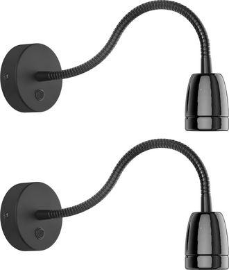 LEDs Com 2 Stück Wandleuchte POZ, Schwanenhals, Schalter, Porzellan, Stahl, schwarz glänzend, rund, 1x E27 max. 300W