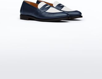 Fursac Mocassins bicolores en cuir et lin - Taille 40 - Homme