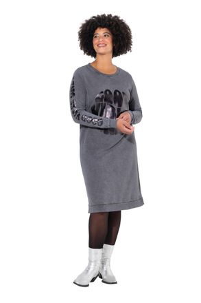 Angel Of Style Damen große Größen Übergrößen Plus Size Sweatkleid, Acid Washed, Metallic-Print anthrazit 48 836415110-48