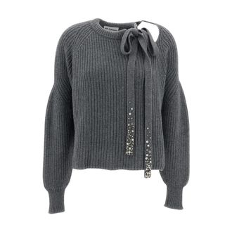 Des_Phemmes Cropped Rundhals-Strickpullover - - Knitwear - Damen - Grau - S