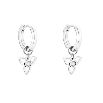 Tamaris Ohrring - Creole aus Edelstahl mit Zirkoniastein und Bl&uuml;tenanh&auml;nger - Silber - 1,5 cm - Klappverschluss - wasserfest & hautfreundlich