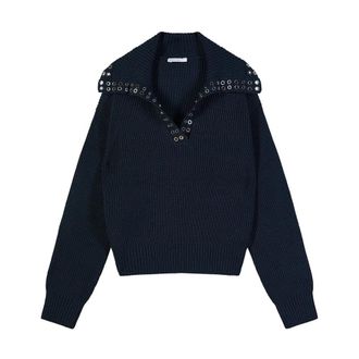 Patrizia Pepe Pullover aus Wollmischgewebe mit Nieten - - Knitwear - Damen - Schwarzk - S