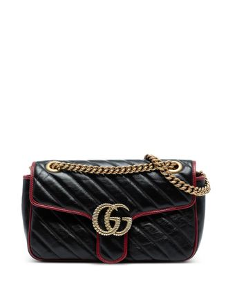 Gucci petit sac porté épaule en cuir GG Marmont Matelassé Diagonal Torchon (2016-2025) - Noir