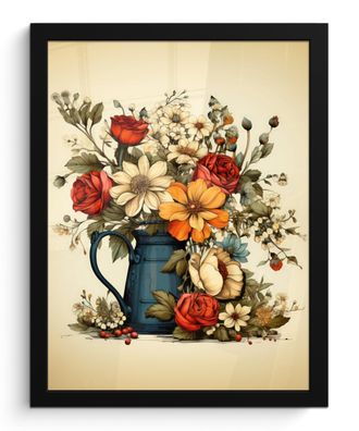 MuchoWow &copy; Bilder mit Rahmen 30x40 cm Poster Wanddekoration Wohnzimmer Deko Modern Geschenke Bilderrahmen Vintage - Blumen - Vase - Farben - Beige