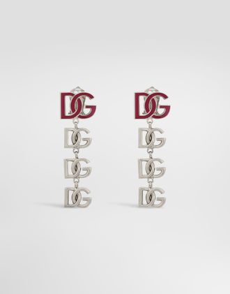 Dolce & Gabbana Lange Ohrringe Mit Zweifarbigem Dg-multilogo - Frau Bijoux Silber Metall Onesize