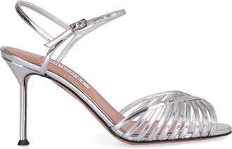 Aquazzura Femme, Chaussures, Gris, Taille: 39 1/2 EU Sandales &agrave; Talons Cage M&eacute;tallis&eacute;es