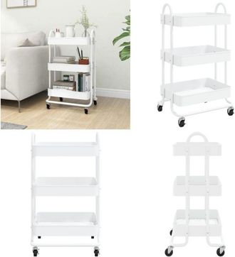 vidaXL 3-Etagen-Wagen Wei&szlig; 43x34x79 cm Stahl - K&uuml;chenwagen - K&uuml;chenw&auml;gen - Home & Living - Wei&szlig;