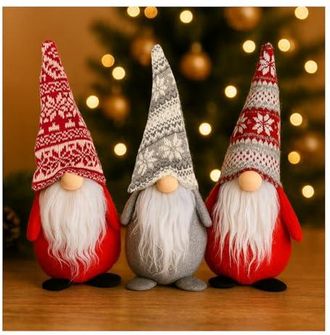Com-Four 3X Lutin de No&euml;l 33 cm - Troll Scandinave D&eacute;coratif - Figurine Hivernale - Ornement &agrave; Poser - GNOME Su&eacute;dois avec Barbe & Bonnet Tricot&eacute; - D&eacute;coration F